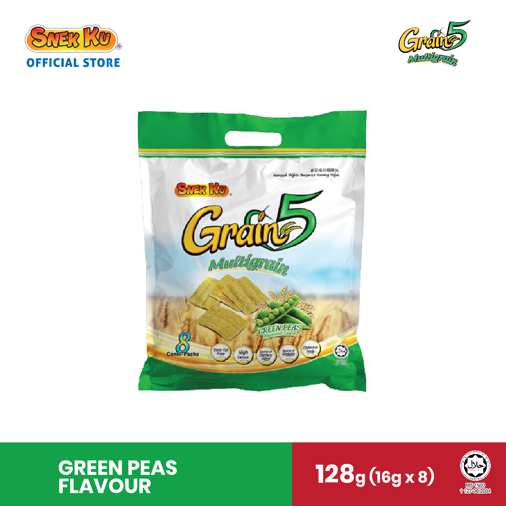 Snek Ku Grain5 Multigrain Green Peas Flavoured Snacks (16g x 8 pkts ...