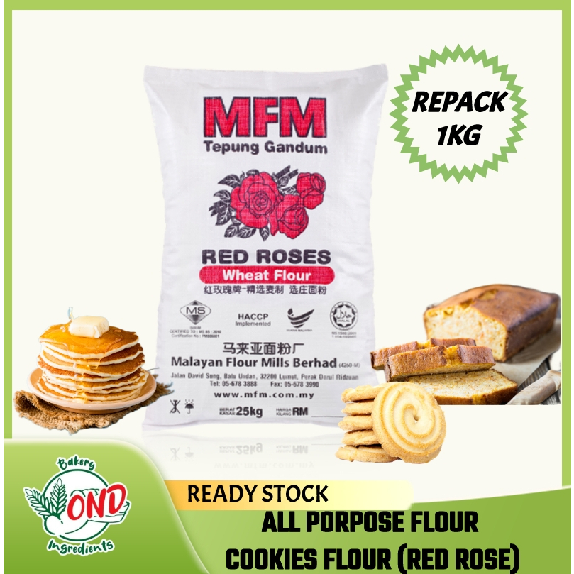 Red Rose Flour (Medium Protein) 中筋面粉 repacking 1kg | Shopee Malaysia