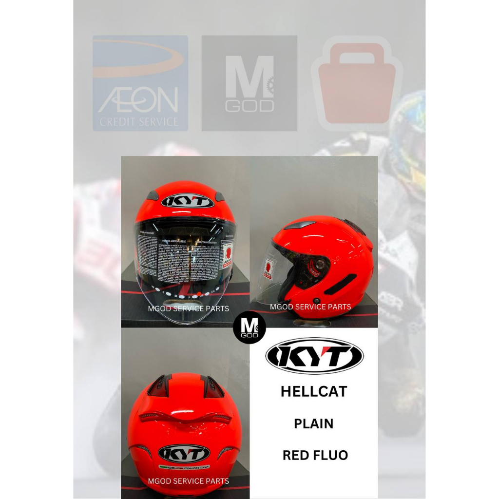 YWHL00X2 KYT HELMET PLAIN RED FLUO KYT HELLCAT KYT HELMET OPEN FACE 100 ...