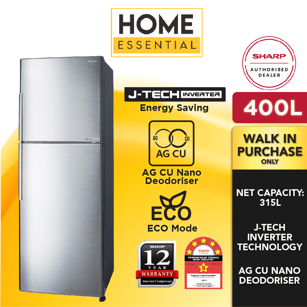 Sharp 400L J-Tech Inverter 2 Door Refrigerator SJ406MSS | AG CU Nano ...