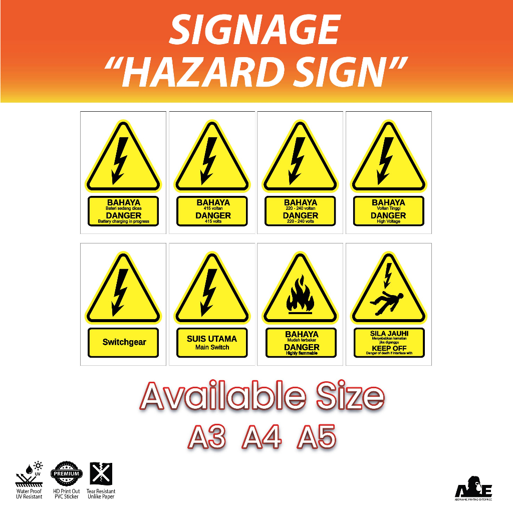 Hazard Sign | High Voltage | Voltan Tinggi | 220-440v | 415v | Highly ...