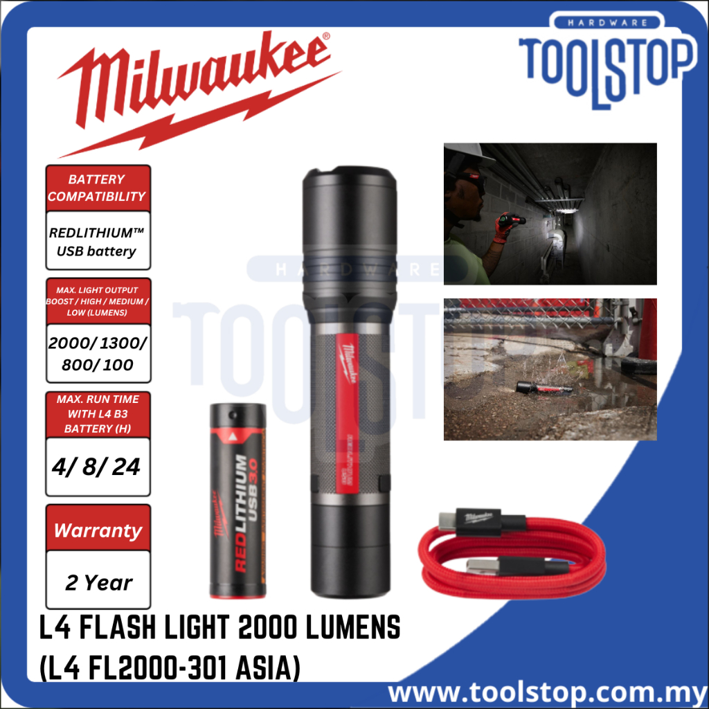 MILWAUKEE L4 FLASH LIGHT 2000 LUMENS (L4 FL2000-301 ASIA) | Shopee Malaysia
