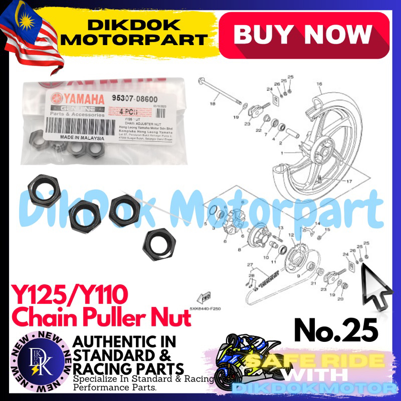 DikDok Motorpart Y125z Y110 SS2 Chain Puller Nut Hitam Steel Penarik ...