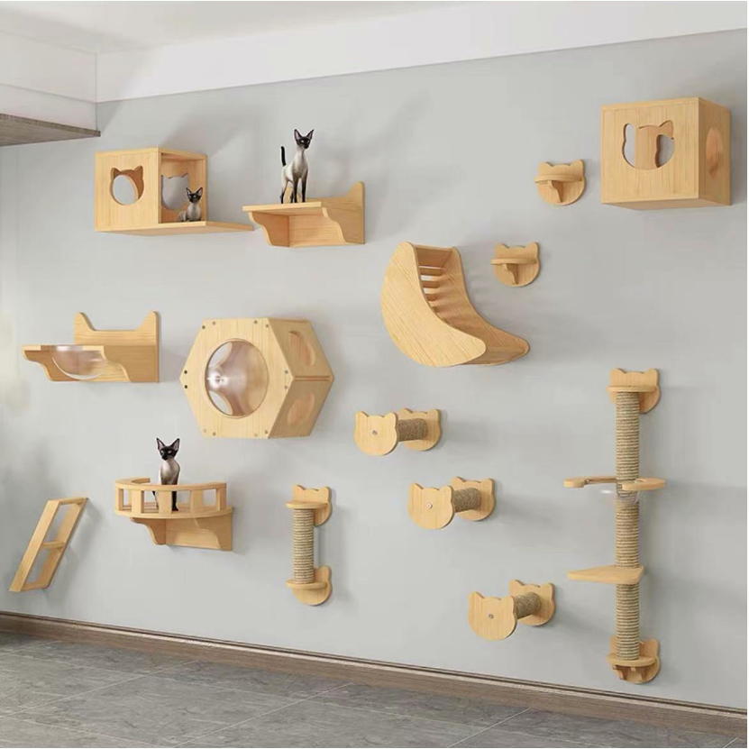 24H SHIP】DIY Wood Cat Wall-Mounted cat playground cat wall climbing Cat ...