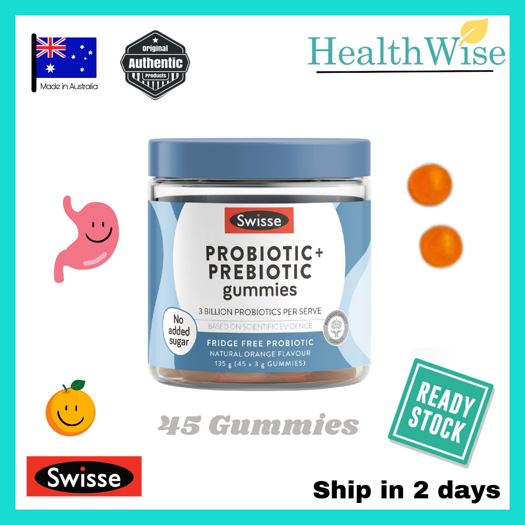 Swisse Probiotic + Prebiotic Gummies 45s Orange Flavor, 3 Billion ...