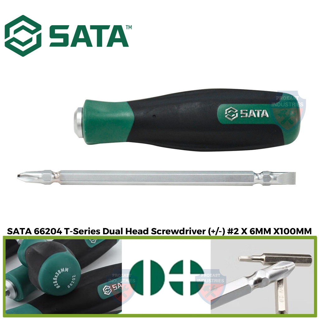SATA 66204 T-Series Dual Head / Reversible Screwdriver (+/-) #2 X 6MM X ...