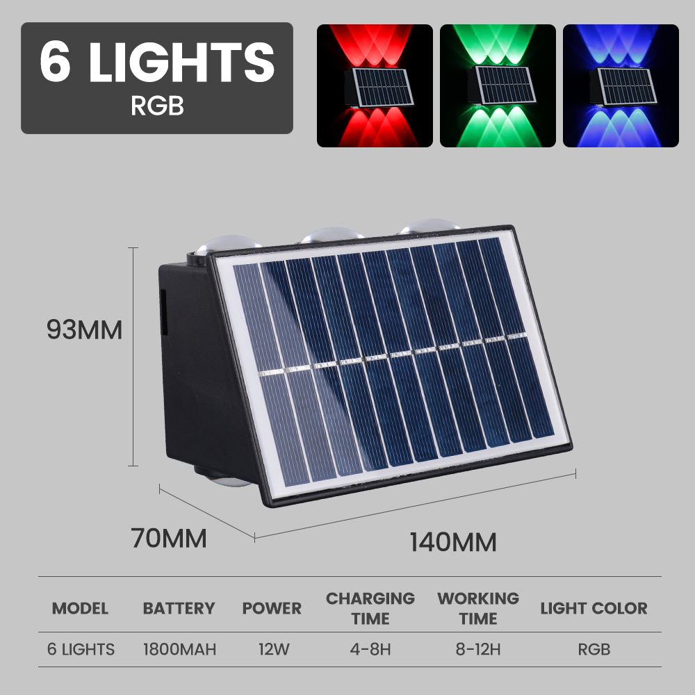 Dingdian LED Outdoor Solar LED Wall Lamp 6W/8W/12W 4/6/8LEDs Waterproof ...