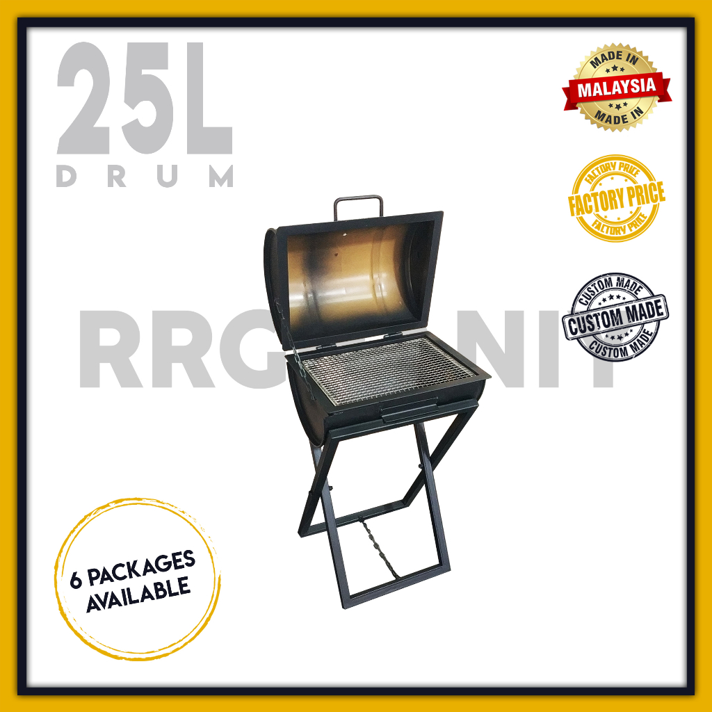 BBQ Grill Tong Drum BBQ Set Size 25L Drum With Cover Portable And Light Suitable For Home BBQ ...