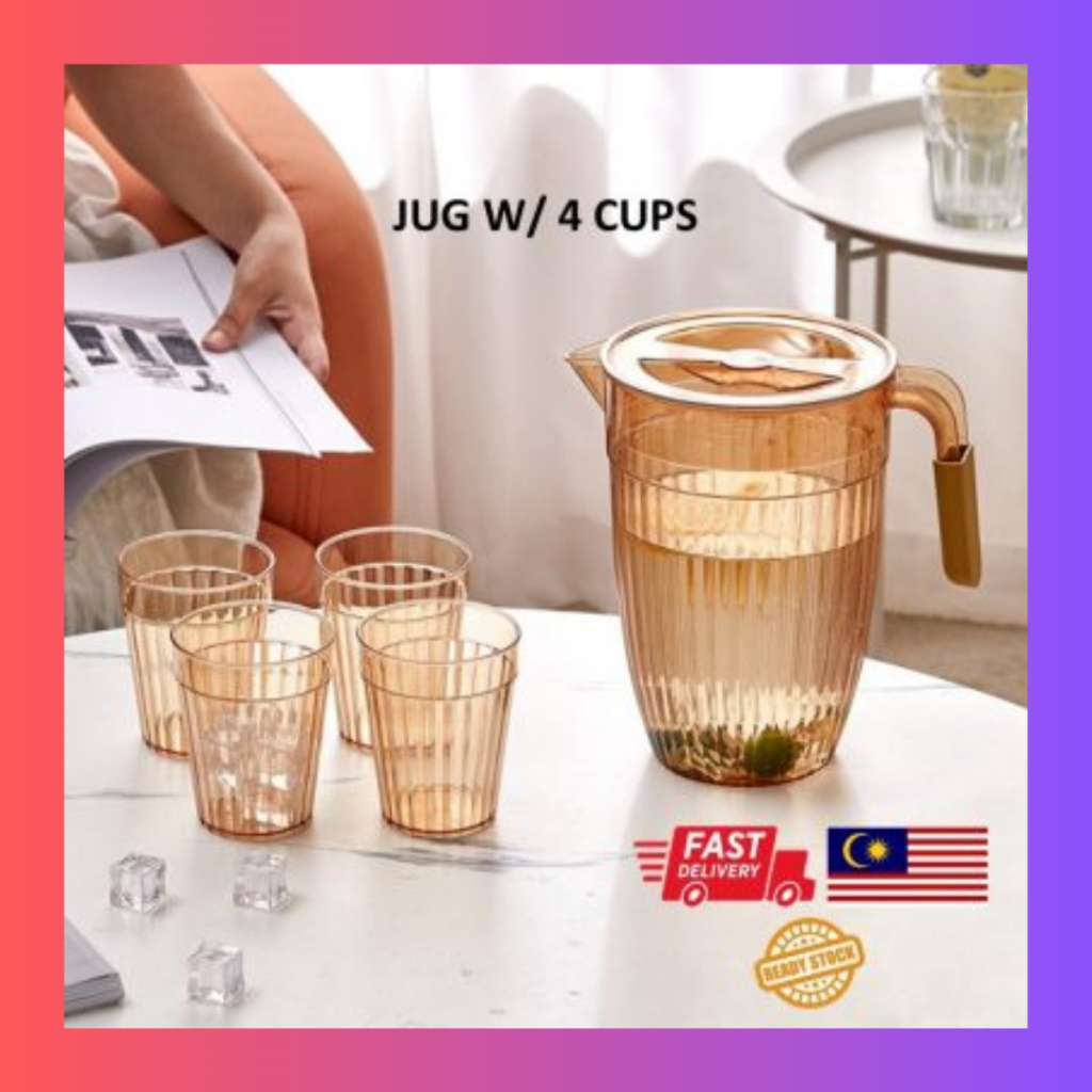 Plastic Water Jug With 4 Cups Hot Ice Cold Drinks Jag Air Minuman ...