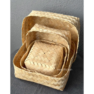 Bamboo box weaving mengkuang besek penutup kotak segi empat gift box ...