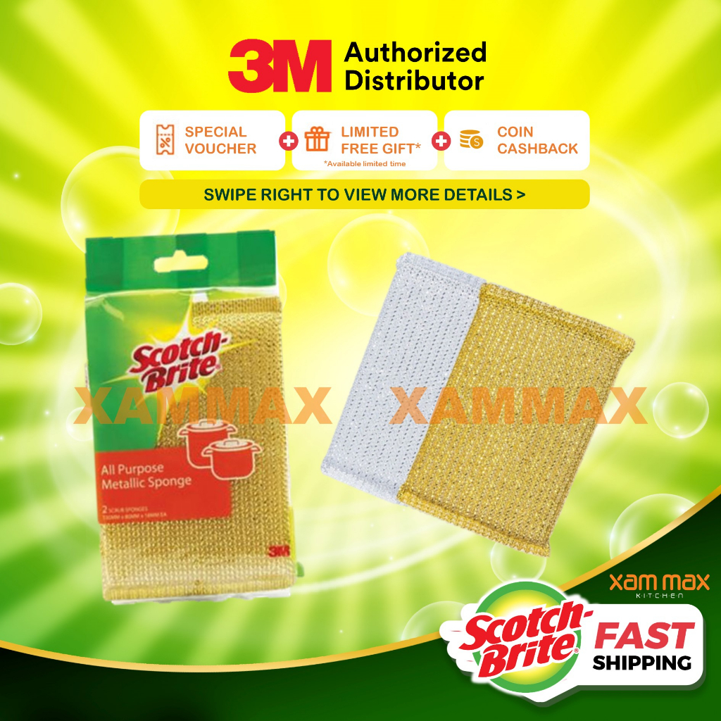 3M Scotch Brite - 1x (6661) / 2x (5993) Metallic Sponge / Net Sponge ...