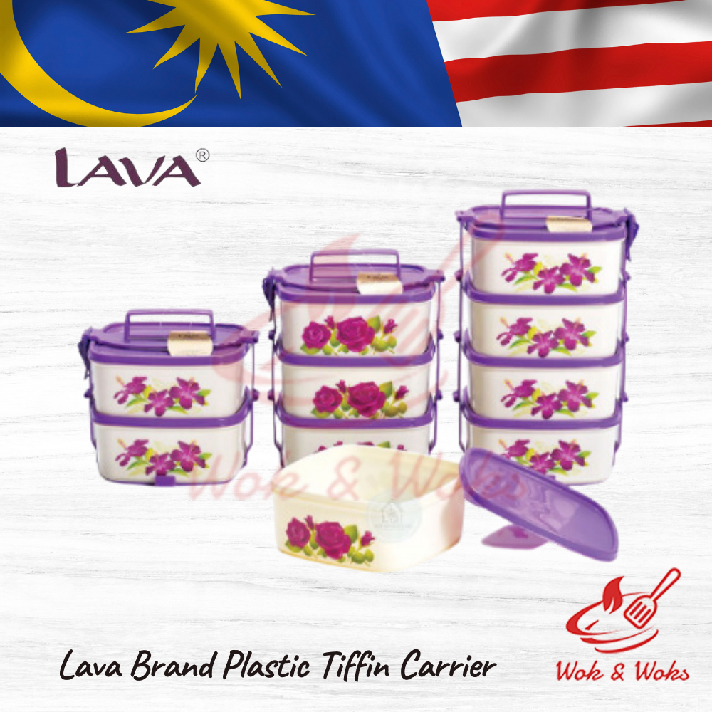 Lava Brand Square Plastic Tiffin Carrier / Mangkuk Tingkat Segiempat ...
