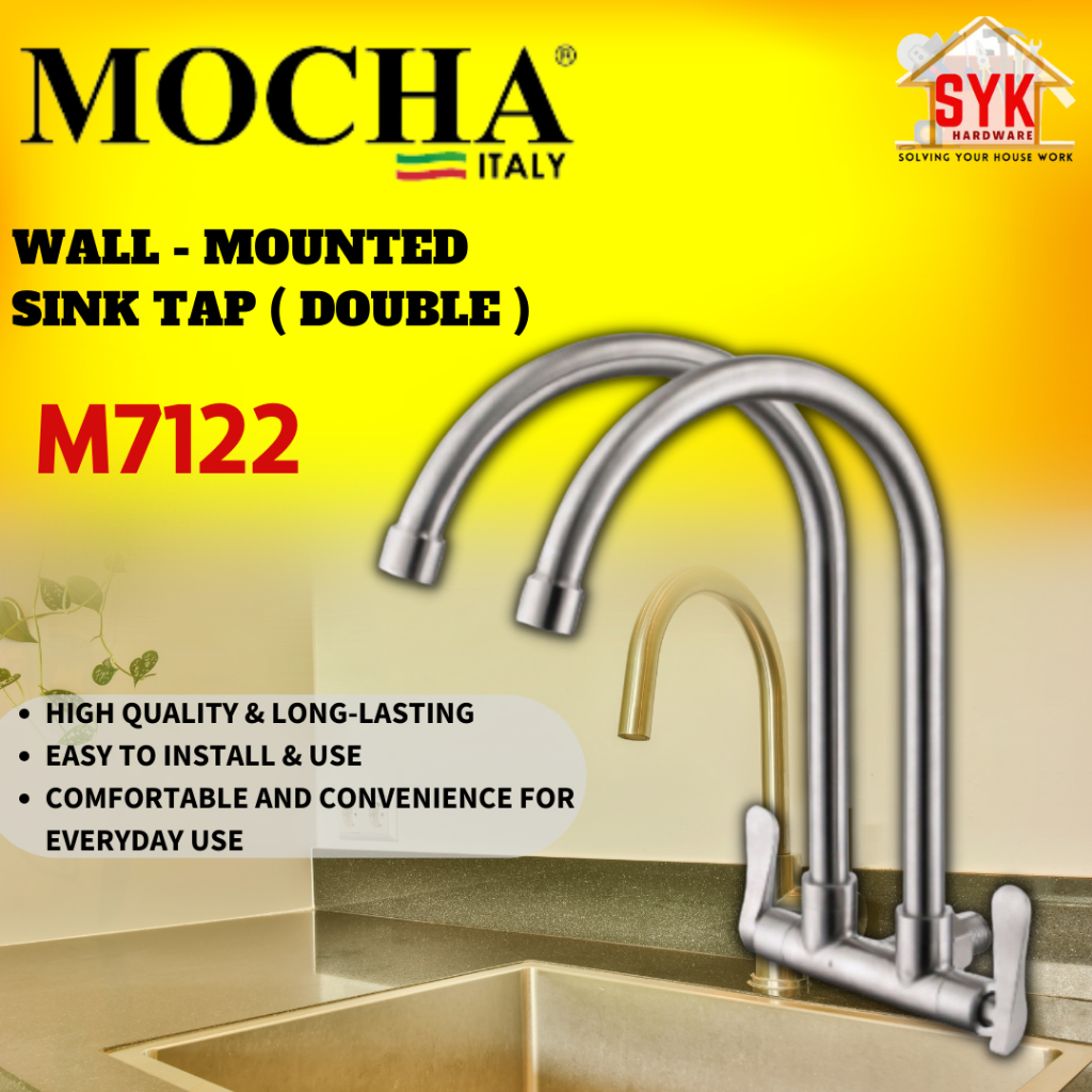 SYK Mocha M7122 Wall Mounted sink Tap Kitchen Double Sink Water Tap ...