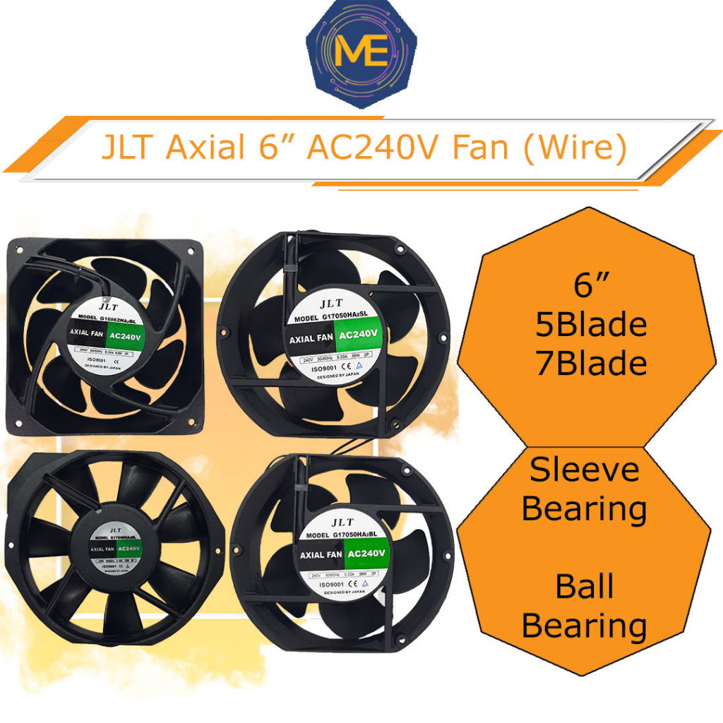 (1pc) JLT AC Strong Axial Fan ( AC240V ) ( 6" ) ( Wire ) ( Ball Bearing / Sleeve Bearing ) Inci ...