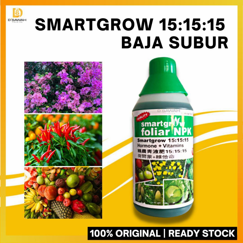 Smartgrow Foliar NPK 15-15-15 Baja Hormon & Vitamin Pokok Fertilizer ...
