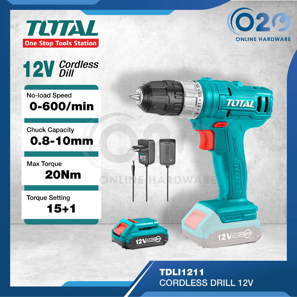 💥 TOTAL TDLI1211 Li-ion Cordless Drill Total Cordless Drill Total Drill ...