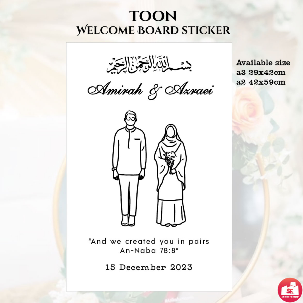 Cartoon Sticker Welcome Board Wedding Mirror Cermin Custom Diy | Shopee ...