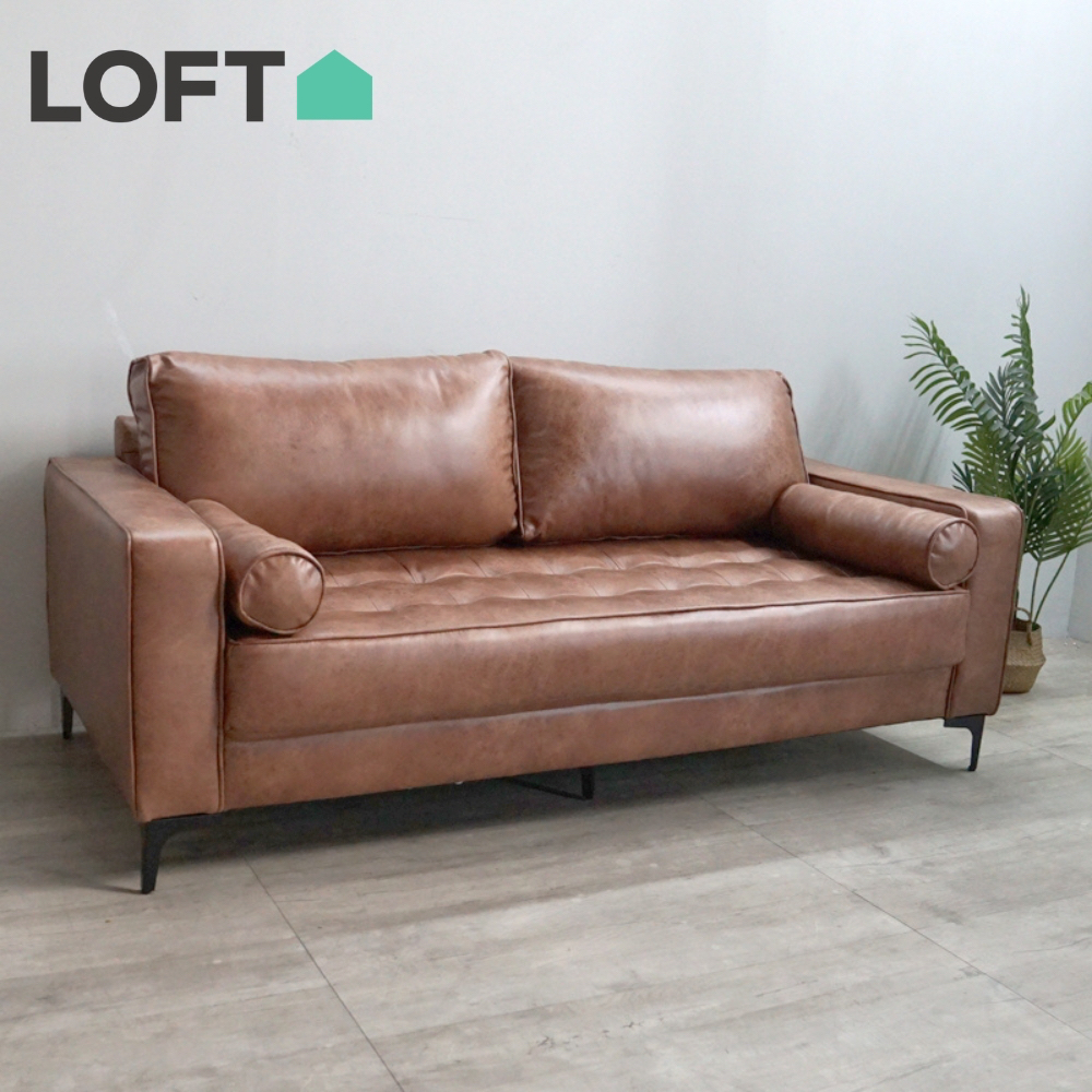 LOFT Living VELOZ 3 Seater Sofa in Leather look Synthetic Fabric-Brown ...