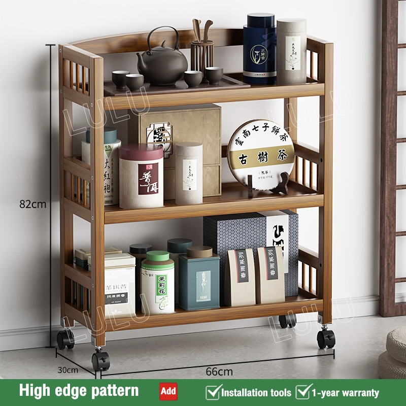 【With wheels】Bamboo Moving Rack Organizer Bamboo storage shelf Wooden ...