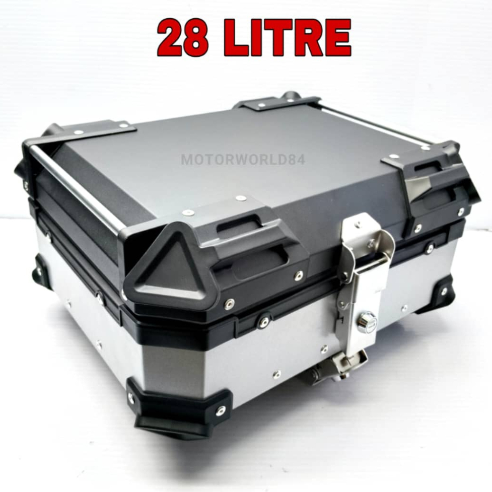 TOP BOX ALUMINIUM ALLOY 28L MOTOR BLACK SILVER ALUMINIUM BOX WITH BRACKET SILVER / BLACK BOX ...