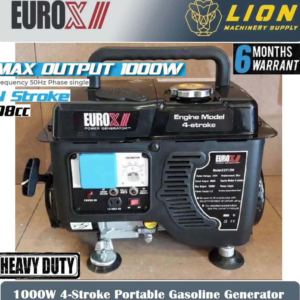 EUROX 1.0KW/1000W Portable 4-Stroke Gasoline Generator EGY1200 - Heavy Duty - 6 Months Local ...