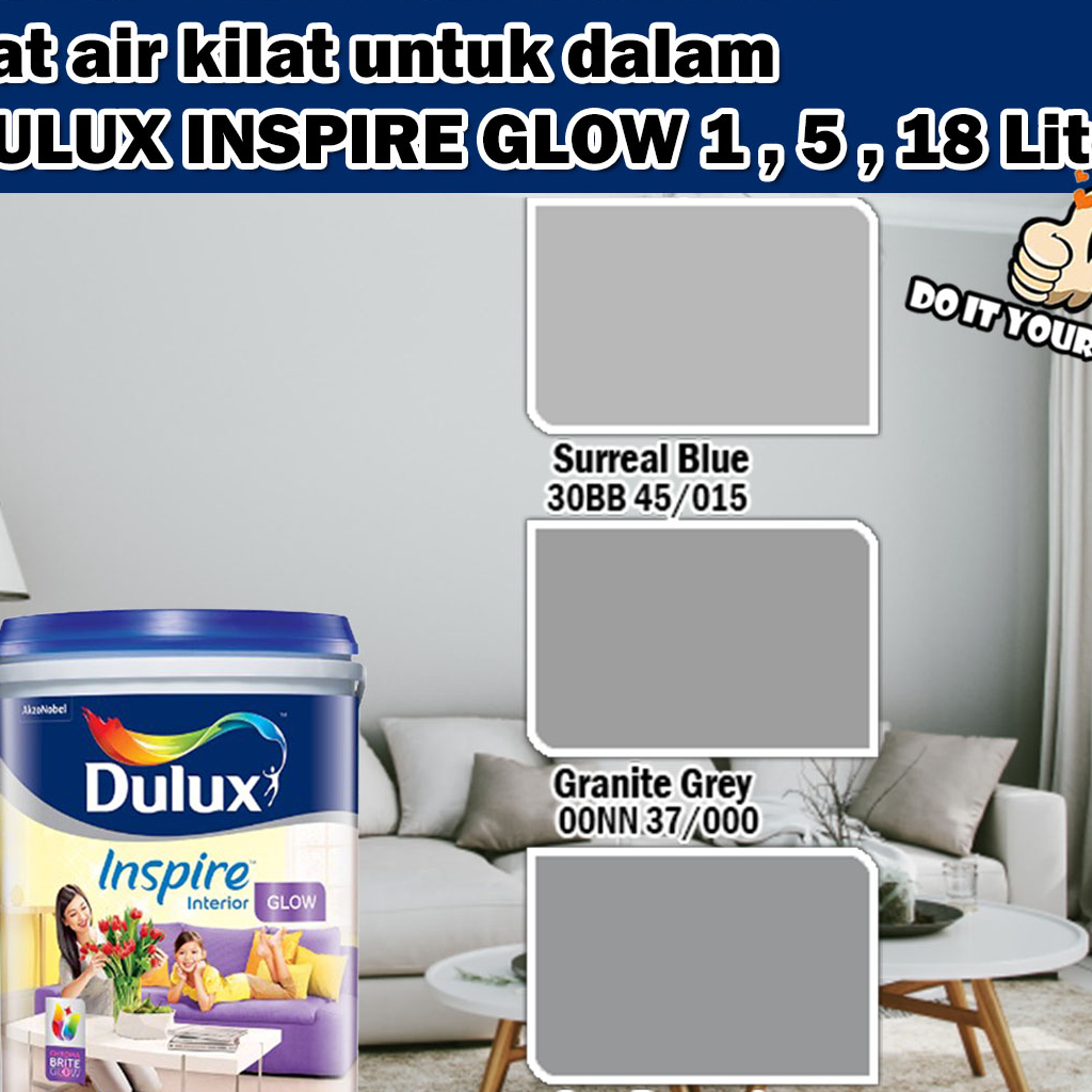 ICI DULUX INSPIRE INTERIOR GLOW 1 Liter Surreal Blue / Granite Grey ...