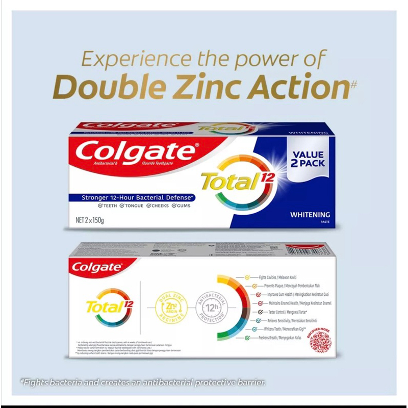 COLGATE Total Value Twin Pack 150g x 2 150 Whitening, Pro Clean ...