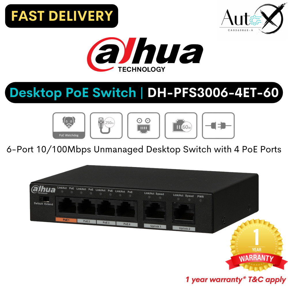 DAHUA Desktop PoE Switch DH-PFS3006-4ET-60 (Video Recorder) | Shopee ...