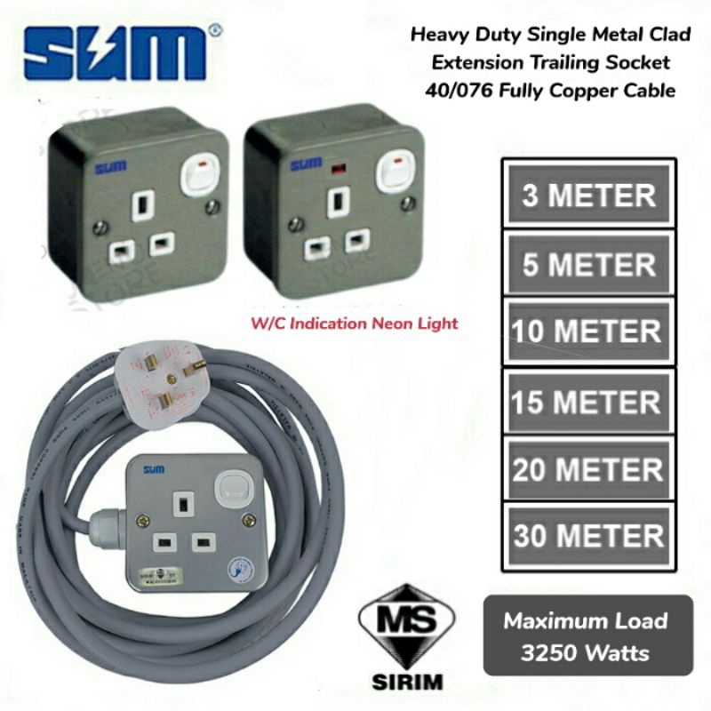 13A Single Heavy Duty metal Clad W/C Indication Neon Light 3/5/10/15 ...