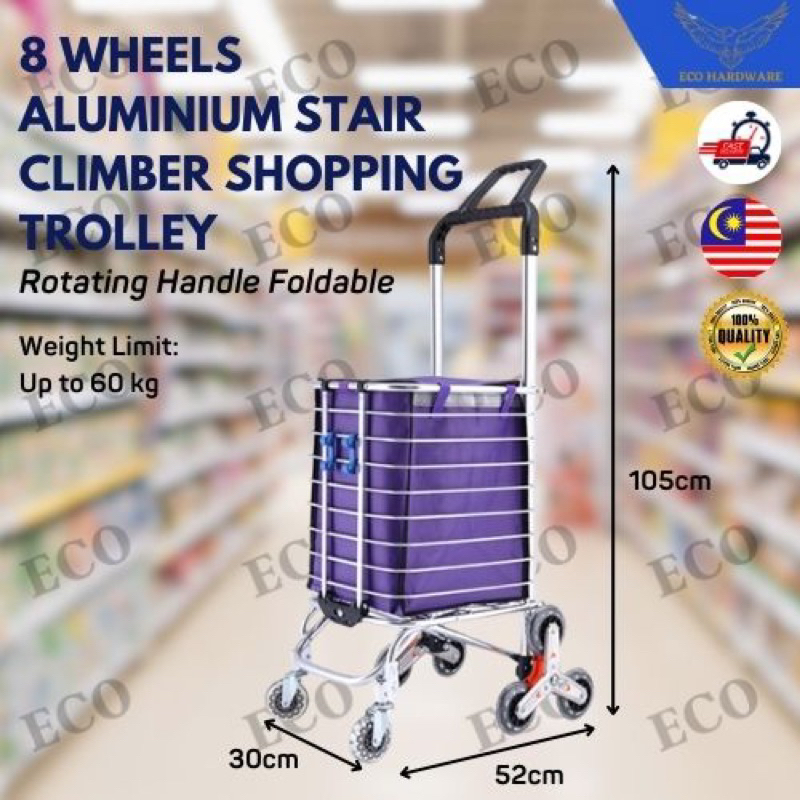 Foldable Shopping Cart Trolley 8 Wheels Troli Pasar Lipat Serbaguna ...