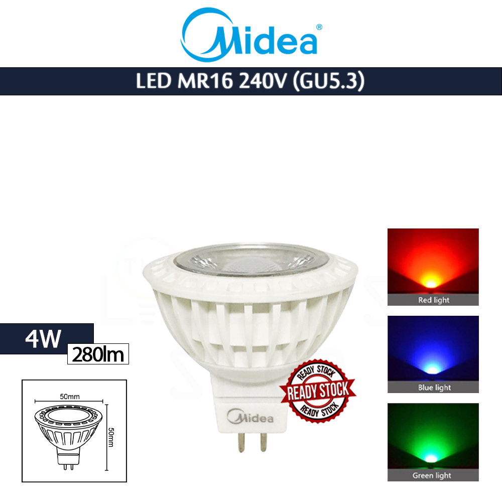 MIDEA LED MR16 240V (GU5.3) 4W RED/BlUE/GREEN BULB EYEBALL SPOTLIGHT ...