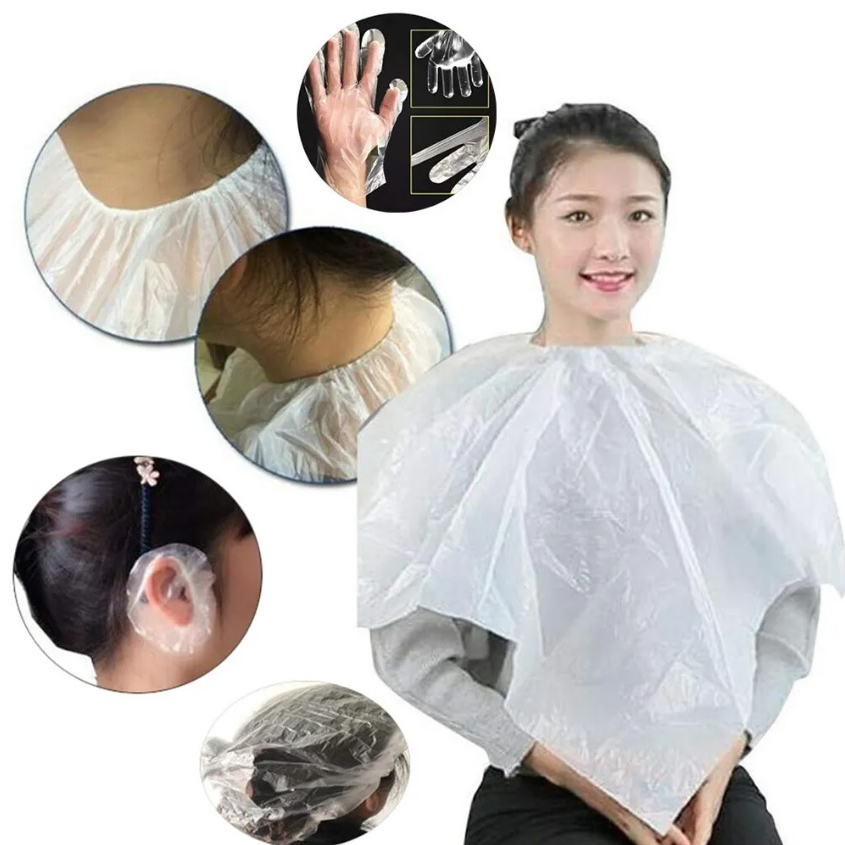 9in1 Disposable Hair Dye Cutting Coloring Hairdressing Cape Shower Cap ...
