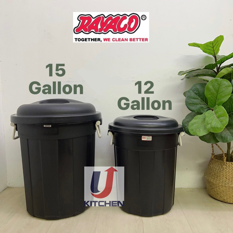 RAYACO V8120 V8150 12/15 Gallon Dustbin With Cover Am / Tong Sampah Hitam / Black Garbage Bin ...