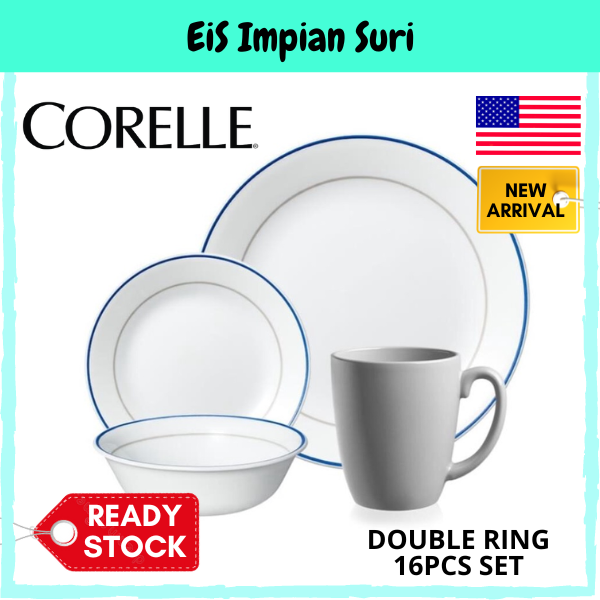 (Ready Stock!!) Corelle Livingware Double Ring 16pcs Dinnerware Set Tableware Pinggan Corelle ...