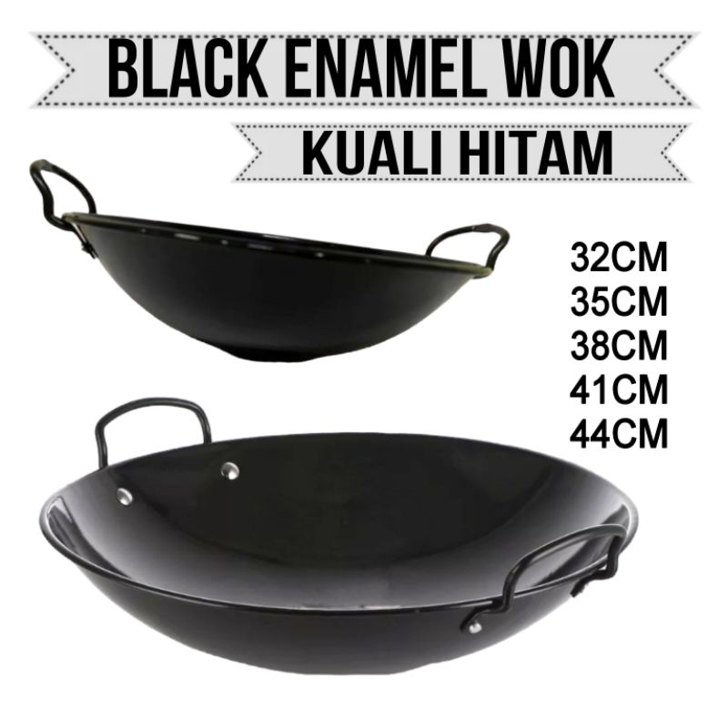 KUALI HITAM / BLACK ENAMEL WOK / kuali enamel / kuali besi / kuali tak ...
