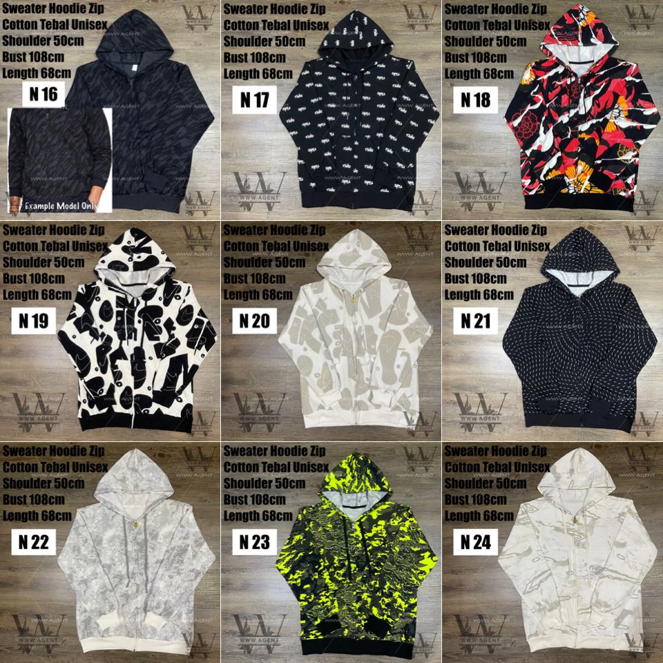 Corak Sweater Hoodie Zip Cotton / Cotton Tebal Unisex | Shopee Malaysia