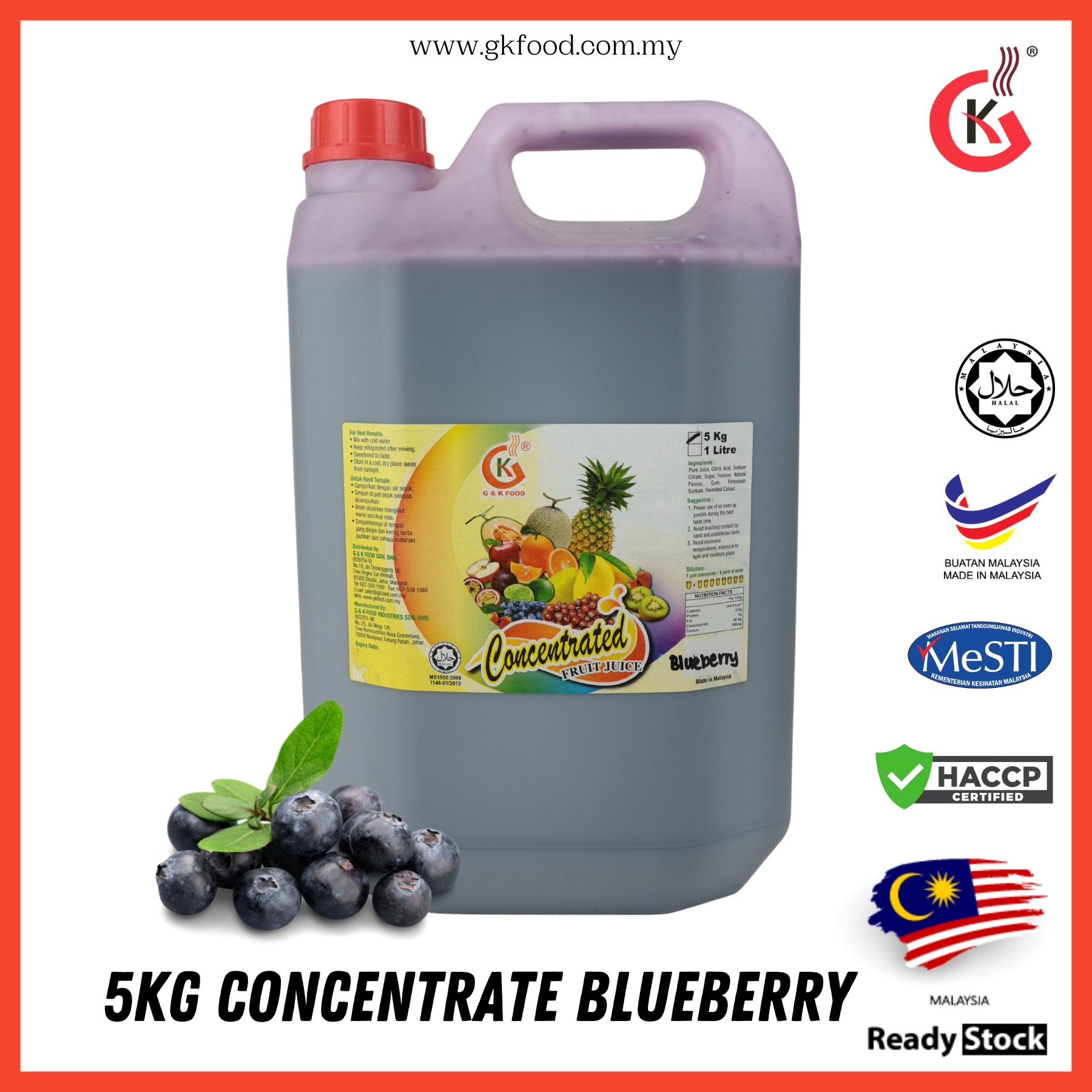 G&K 1:8 Concentrate Blueberry Juice 5kg(4L) | Jus Beri Biru Pekat Halal ...