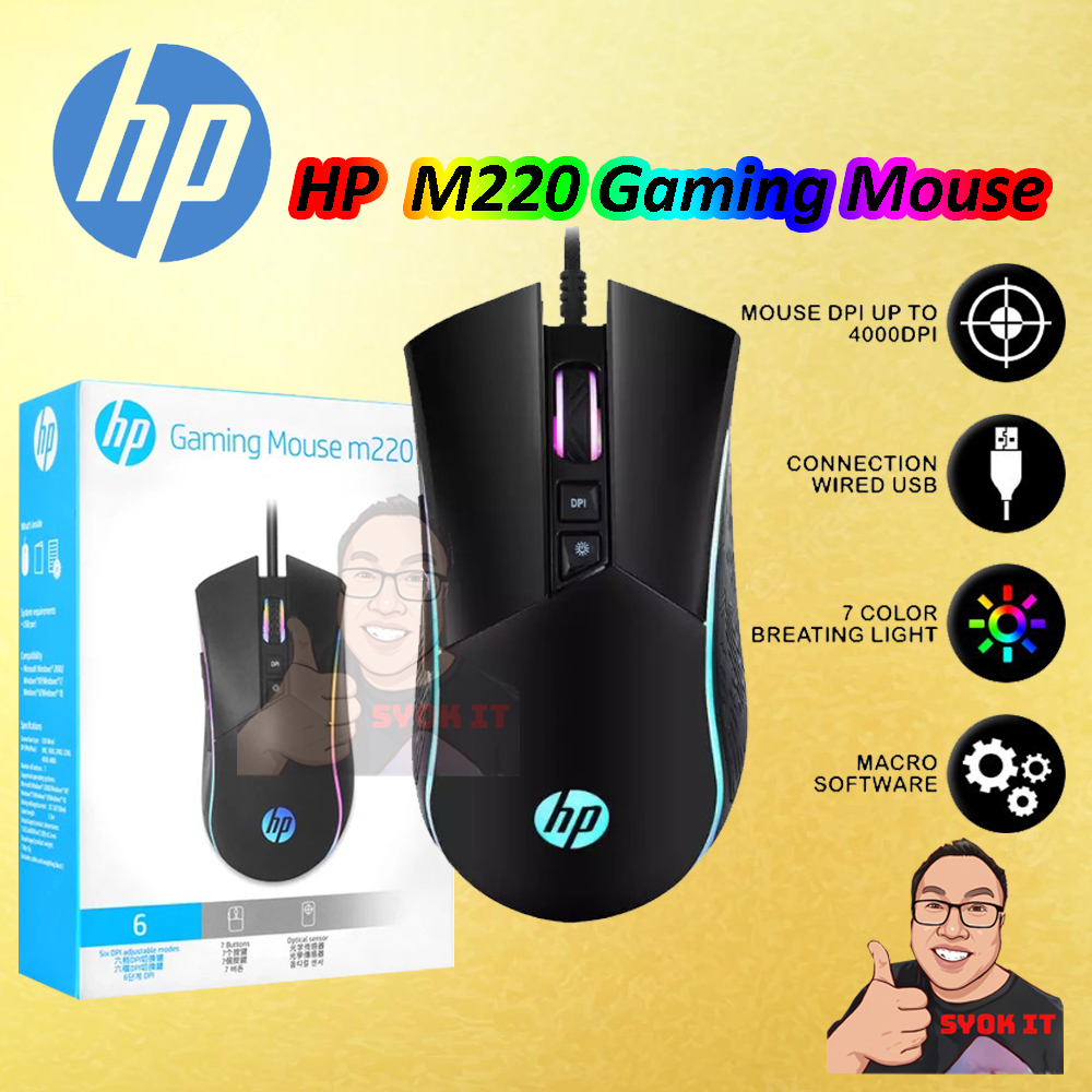 HP M220 RGB USB WIRED GAMING MOUSE 6 DPI 800 - 4800 , 7 BUTTONS , PLUG ...