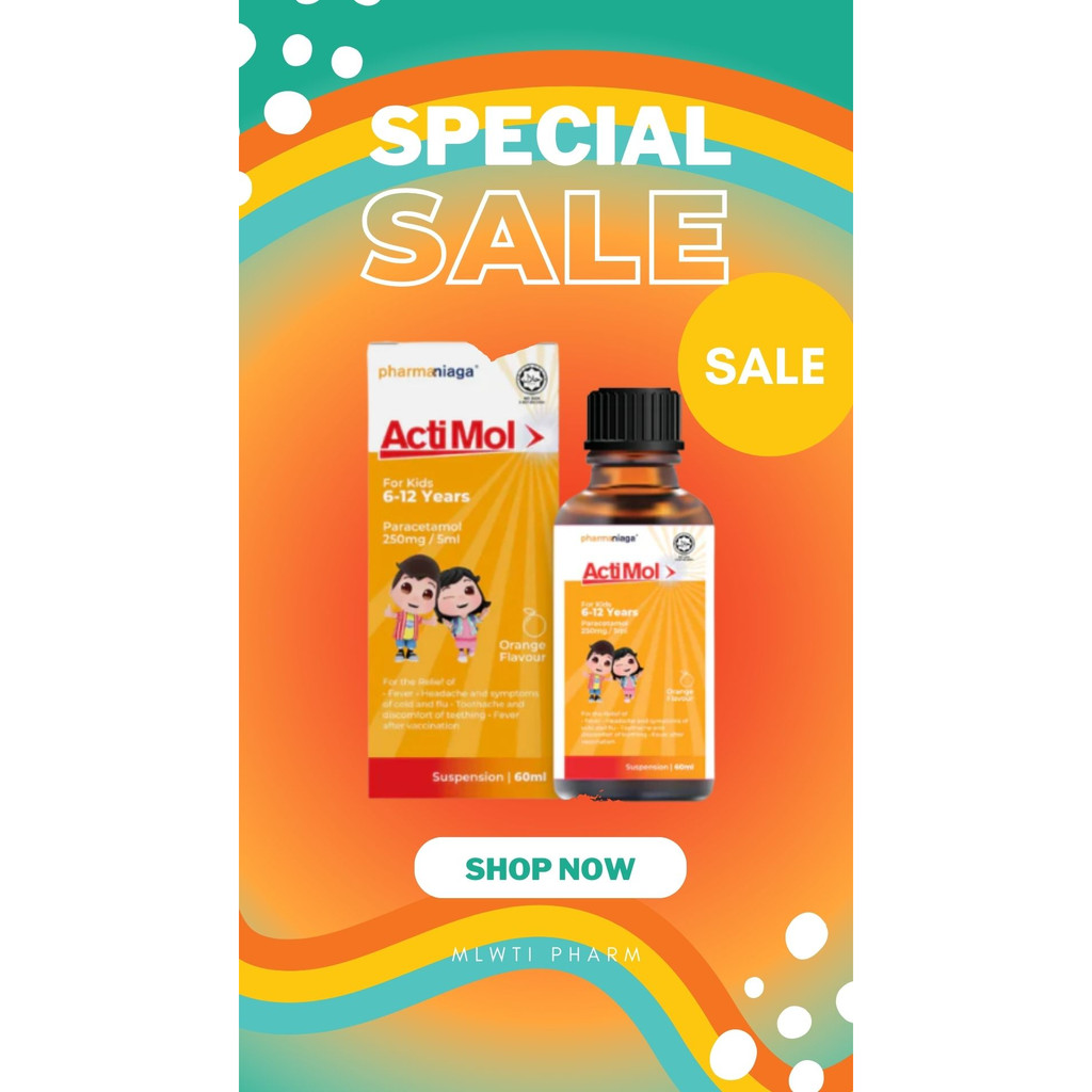 Pharmaniaga Actimol 250mg/5ml Suspension - 60ml ( For kids 6-12 Years ...