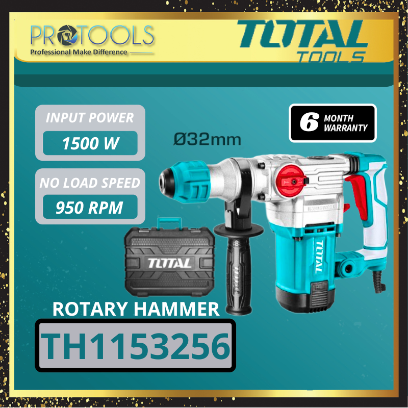 TOTAL TH1153256 ROTARY HAMMER 1500W | 32MM | CONCRETE & STEEL & WOOD ...