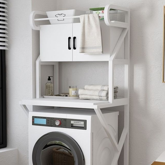 Washing machine storage rack Bathroom balcony rack with cabinet door ...