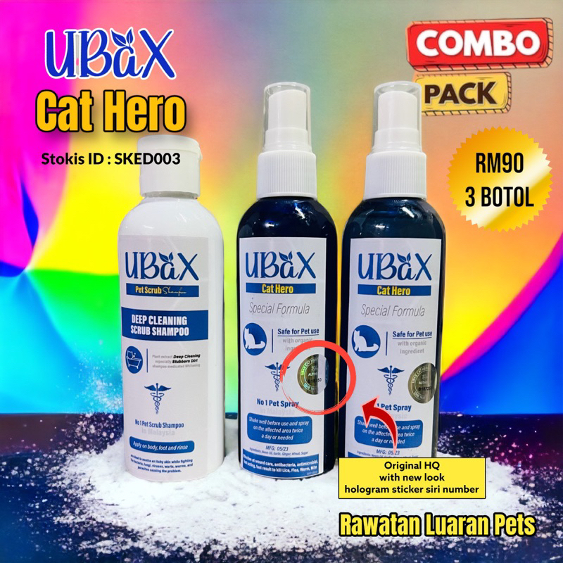 UBAX Cat Hero ORIGINAL HQ Spray Kucing Ubex Luka,Fungus,kutu,Hama ...