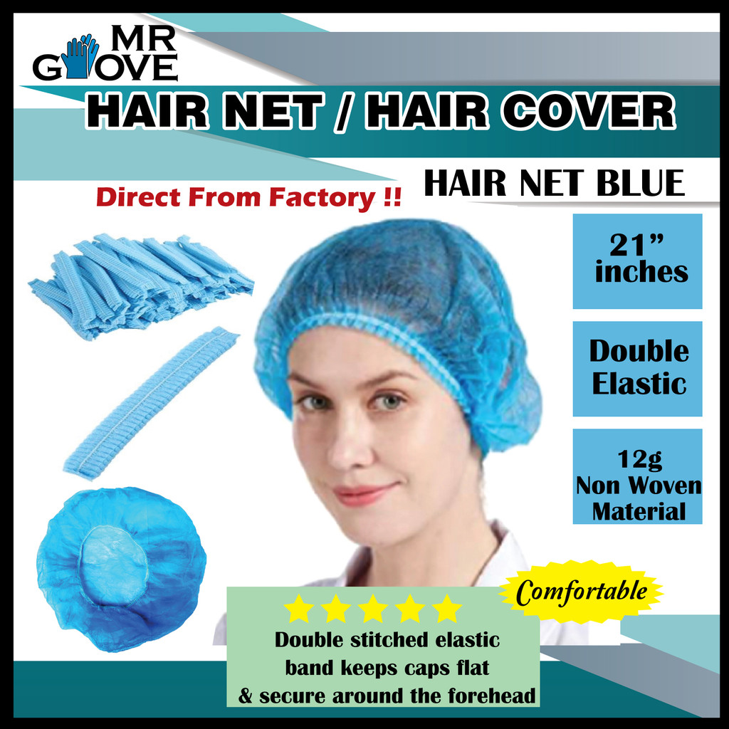 Disposable Hair Net blue white Premium (100pcs)/ 21" Hair Cover/Clip ...