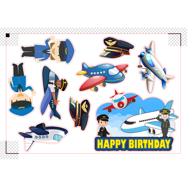 Pilot Aeroplane Airplane Happy Birthday Decoration Set Cake Topper for ...