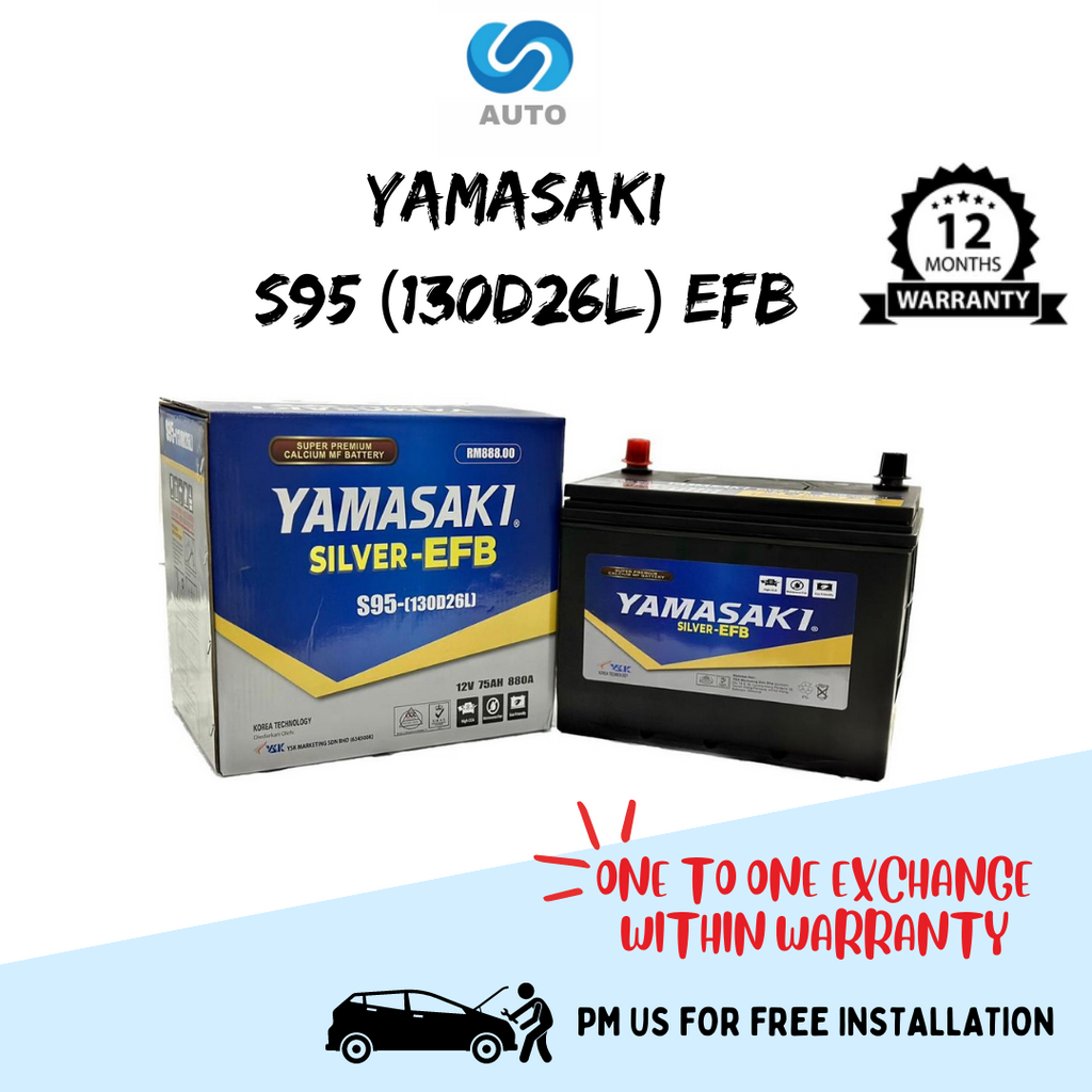 Yamasaki S95 130D26L EFB Silver Car Battery [Made in Malaysia] | Shopee Malaysia