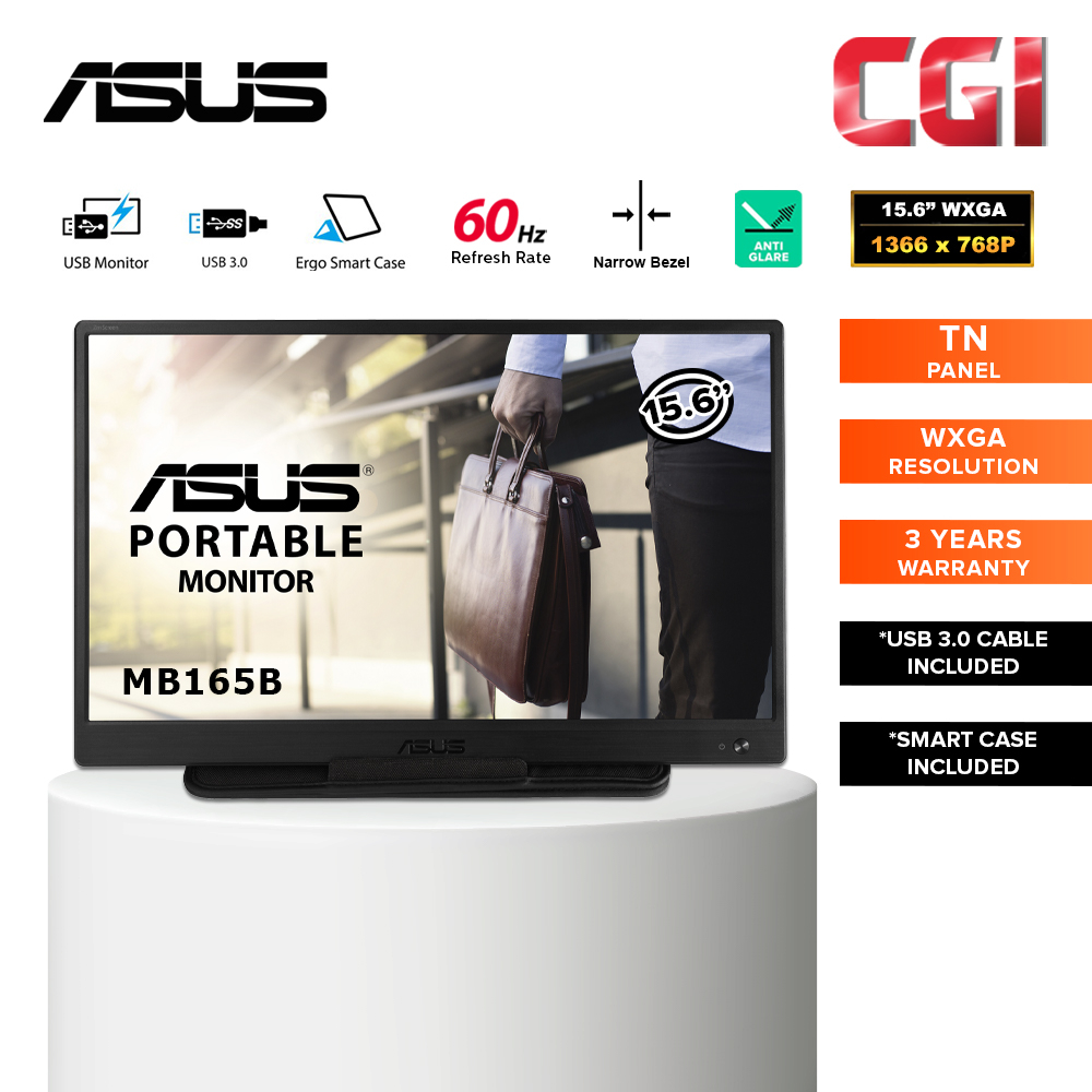 Asus Zenscreen 15.6" MB165B WXGA TN 60Hz USB 3.0 Narrow Bezel Portable ...