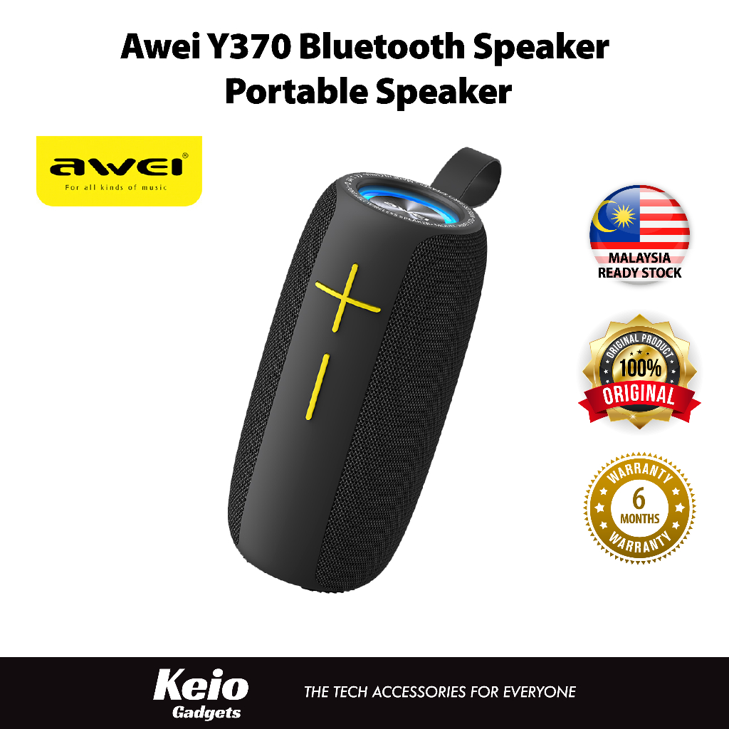 Awei Y370 Speaker Outdoor HiFi Bluetooth Speaker/Waterproof IPX6/12H Playtime/3D Soundbar Music ...
