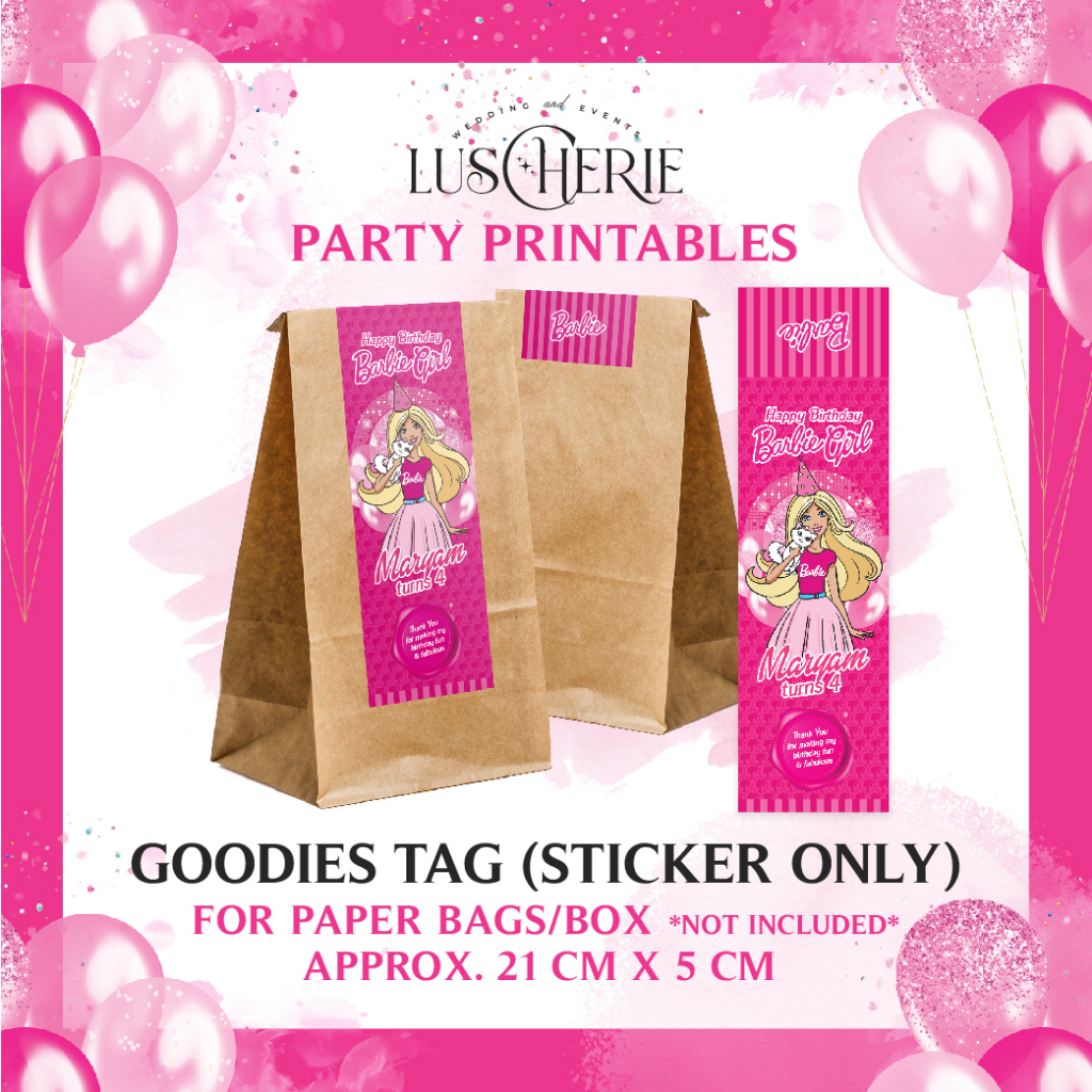 Barbie Girl Birthday Party Printables Pack Cake Topper Bottle Wrapper ...