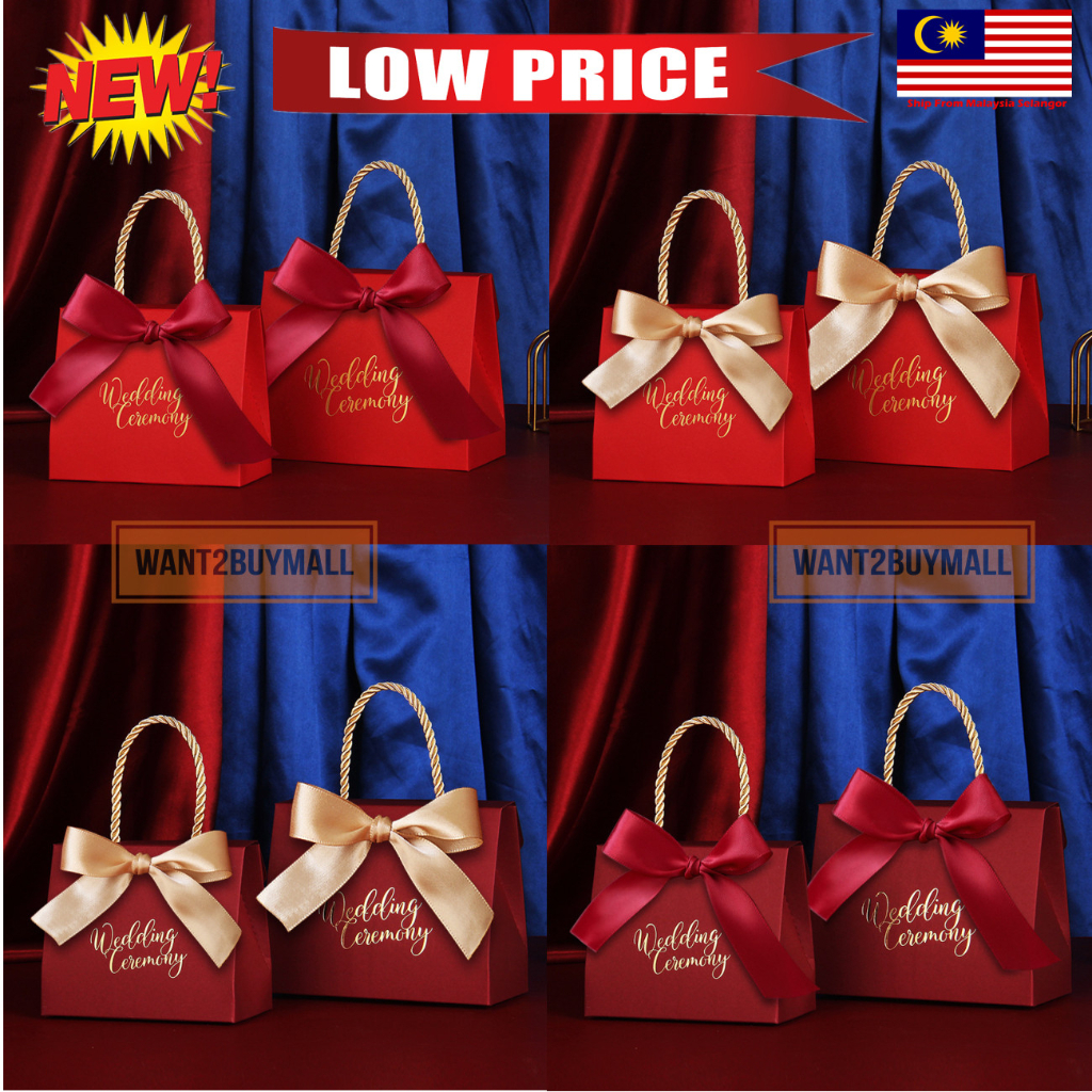🇲🇾 Ribbon Hand Rope Tote Paper Door Wedding Majlis Kahwin Door Gift Bag ...