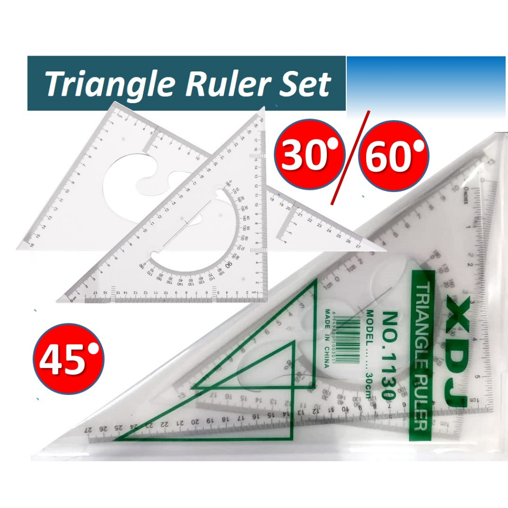 XDJ Plastic Triangle Ruler Set 45 Degree and 30/60 Degree Triangular ...